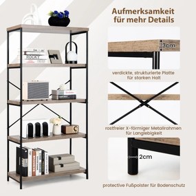 Costway Knihovna s 5 úrovněmi a kovovým rámem a průmyslovým designem stojící