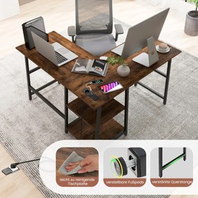 Costway Desk Rohový stůl ve tvaru L se zásuvkami a USB porty Rustikálně
