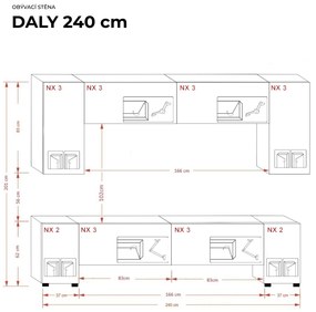 Ral Obývací stěna DALY 2, 240 cm - Bílý lesk