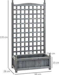 Outsunny Vyvýšená zahradní bedýnka s treláží – Dřevěná treláž s podporou pro popínavé rostliny, 64 x 28 x 120 cm