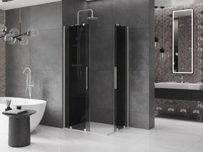 Mexen Velar Duo, sprchový kout s posuvnými dveřmi 90 x 80 cm, 8mm šedé sklo, broušená ocel, 871-090-080-42-97