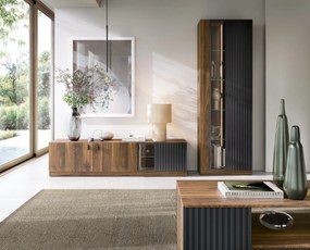 TV stolek s LED osvětlením Radium 25 180 cm ořech Columbia/černý