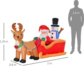 HOMCOM Vánoční dekorace Nafukovací Santa Claus venkovní vánoční dekorace, sáně, včetně ventilátoru, 1,8 m, červená + hnědá