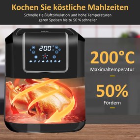 HOMCOM Horkovzdušná fritéza 6,5 l 1700 W, s 8 menu, LED displej, nepřilnavý koš pro zdravé vaření bez oleje, 36,5 x 29 x 33,8 cm | Aosom