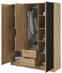Šatní skříň NELLY 3D bez zrcadla dub artisan + černá