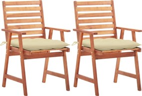 vidaXL Zahradní jídelní židle 2 ks s poduškami masivní akáciové dřevo [3064338] Barva: krémová