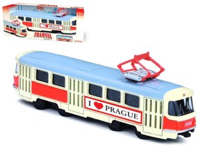 Tramvaj Tatra T3 česká kovová 16cm I LOVE PRAGUE retro na zpětný chod v krabičce 20x8x6cm CZ design