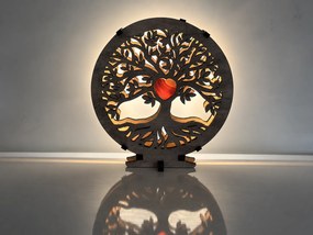 Li-Go "Strom života s achátovým srdcem" dřevěná lampa s dvojitým podsvícením  20x22 cm/dub provedení povrchu: jedle