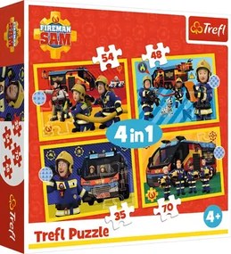 TREFL Puzzle Požárník Sam: Hasič na výjezdu 4v1 / 35, 48, 54, 70 dílků