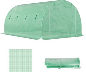 Náhradní fólie Outsunny pro zahradní tunelový skleník 12 m², fólie 4 x 3 x 2 m PE Anti-UV Voděodolná 8 oken + Roll-up zipová vrata Zelená | Aosom