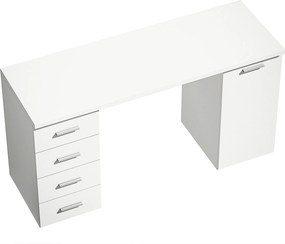 HOMCOM psací stůl s 4 zásuvkami, 140 x 48 x 75 cm, se skříňkou a nastavitelnou policí, moderní kancelářský stůl, bílý