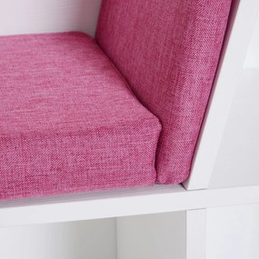 HOMCOM Moderní Design 2-v-1 Knihařská Lavice s 6 Úložnými Prostředky a 3 Polštářky 102L x 30W x 61H cm Bílá Růžová