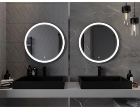 Mexen Esso, kulaté LED podsvícené koupelnové zrcadlo 70 cm, 6000K, topná podložka proti zamlžování, černý rám, 9825-070-070-611-70