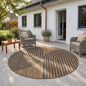 Černý/hnědý kulatý vnitřní a venkovní koberec ø 120 cm Mira 1453 – Ayyildiz Carpets