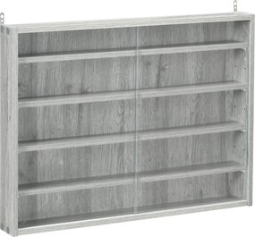 HOMCOM Vitrína na zeď 80 x 9,5 x 60 cm se 4 nastavitelnými policemi a 2 posuvnými skleněnými dveřmi, pro sbírku miniatur a aut, šedá