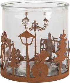 Rezavý kovový vánoční svícen Brocante rust - Ø 15*15 cm
