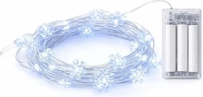 LED světýlka na baterie, vločky, 2,3 m, ledově bílá, 20 diod, čirý kabel, IP20 interiér, 3 × AA