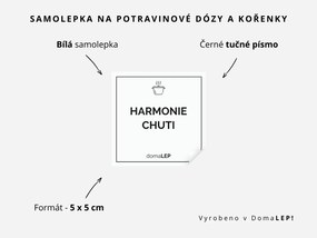 HARMONIE CHUTI - omyvatelná samolepka na kořenky, výběr rozměrů Ø 5 cm / 5 x 5 cm / 6 x 8 cm | DomaLEP tvar: KOLEČKO, barva: BÍLÁ - ČERNÉ písmo, velikost: Ø 5 cm - tučné písmo