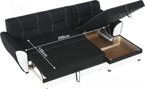 Tempo Kondela Rohová sedací souprava MARUTI, rozkládací s úložným prostorem, pravá, eko bílá/ átka černá