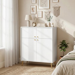 HOMCOM komoda s 4 dvířky, úložná skříňka s tichým dovíráním a kovovými nohami pro obývací pokoj nebo ložnici — 105,4 × 40,5 × 122,4 cm (krémová) Vyro…