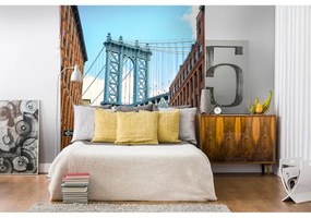 DIMEX | Vliesová fototapeta na zeď Most v Manhattanu MS-3-0012 | 225 x 250 cm | šedá, modrá, oranžová