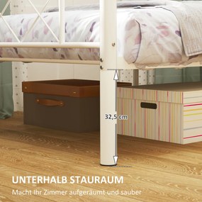 Rám postele HOMCOM pro matraci 200 x 90 cm, 88 cm vysoký jednolůžkový rám z oceli, pro ložnici či pokoj pro hosty, Bílý