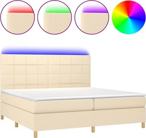 Box spring postel s matrací a LED krémová 200x200 cm textil 3135466