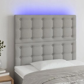Čelo Postele S Led Tmavě Hnědé Textil Světle šedá 90 x 5 x 118/128 cm