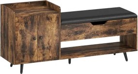 HOMCOM Industriální botník s polstrovaným sedákem, skrytým úložným prostorem, policemi, dveřmi 127x35x59 cm Rustikální hnědá