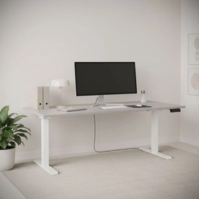 Výškově nastavitelný stůl OfficeTech C, 200 x 80 cm, bílá podnož, světle šedá