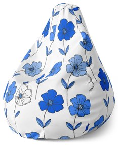 Sablio Sedací vak Pear Modré květiny - 70 x 95 x 15 cm