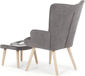 Relaxační křeslo ušák s podnožkou LYRO - šedá patchwork látka