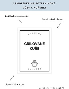 Samolepka na kořenky GRILOVANÉ KUŘE průhledná 3 × 4 cm tučné písmo