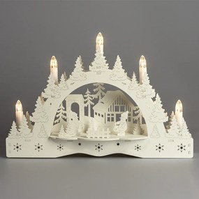 Vánoční LED svícen Zimní krajina, chaloupka a sněhulák, 35 x 23 x 7,5 cm