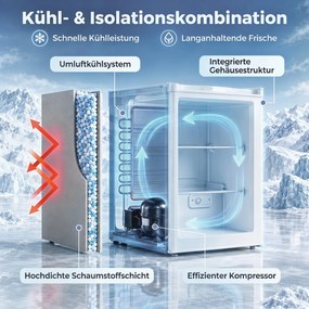 HOMCOM Mini mraznička 85 l, kompaktní volně stojící mraznička s možností přehodit otevírání dveří a nastavitelnou teplotou, bílá