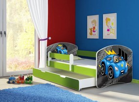 Dětská postel - Blue car 2 180x80 cm + šuplík zelená
