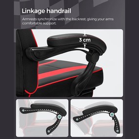 Ergonomická židle, výškově nastavitelná kancelářská židle s podnožkou, černá-červená