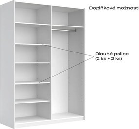 Skříň s posuvnými dveřmi 1,5x2,1m (Dveře Lesklé Bílé/Zrcadlo), série N Family