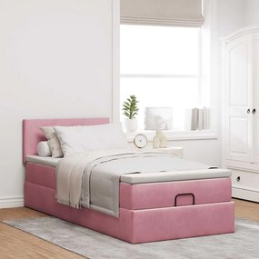 Osmanský rám postele s matrací růžová 80x200cm samet 3311668
