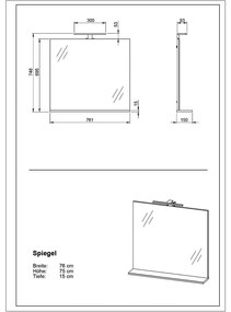 Nástěnné zrcadlo s osvětlením a poličkou 76x75 cm – Germania