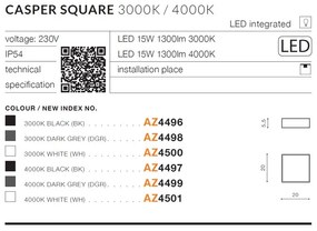 AZzardo LED stropní svítidlo Casper square IP54, 4000K Barva: Antracit