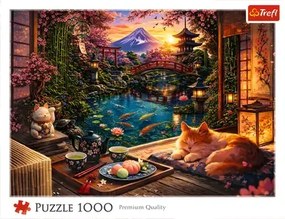 TREFL Puzzle Kočka v sakurové zahradě / 1000 dílků / 68 x 48 cm