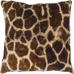 Hnědý sametový polšář s dekorem žirafy Jungle Giraffe - 45*45*15cm