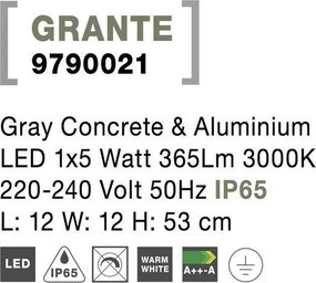 NV 9790021 Venkovní sloupkové svítidlo GRANTE šedý beton a hliník LED 5W 3000K 220-240V IP65 - NOVA LUCE