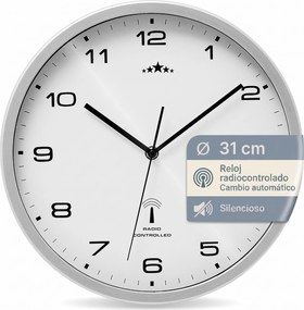 Nástěnné hodiny řízené rádiem bílá/stříbrná Ø31cm