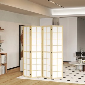 HOMCOM 4dílný paraván 160 x 170 cm - soukromé oddělení, skládací dělič místnosti pro obývací pokoj, přírodní