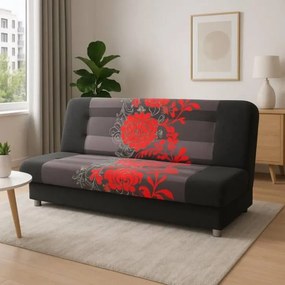 Pohovka RELAX, 195, 90 cm Barva látky: Šedá + červené květiny
