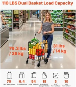 skládací nákupní vozík, Jumbo s dvojitými koši