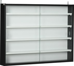 HOMCOM Stěnová vitrína s nastavitelnými policemi a 2 posuvnými skleněnými dveřmi pro sbírky parfémů a dekorativních figurek 80x9,5x60 cm Černá a Bílá