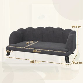 PawHut luxusní pohovka pro psy s dřevěnou opěrkou zad tmavě šedá 98,5x60,5x35,5cm | Aosom
